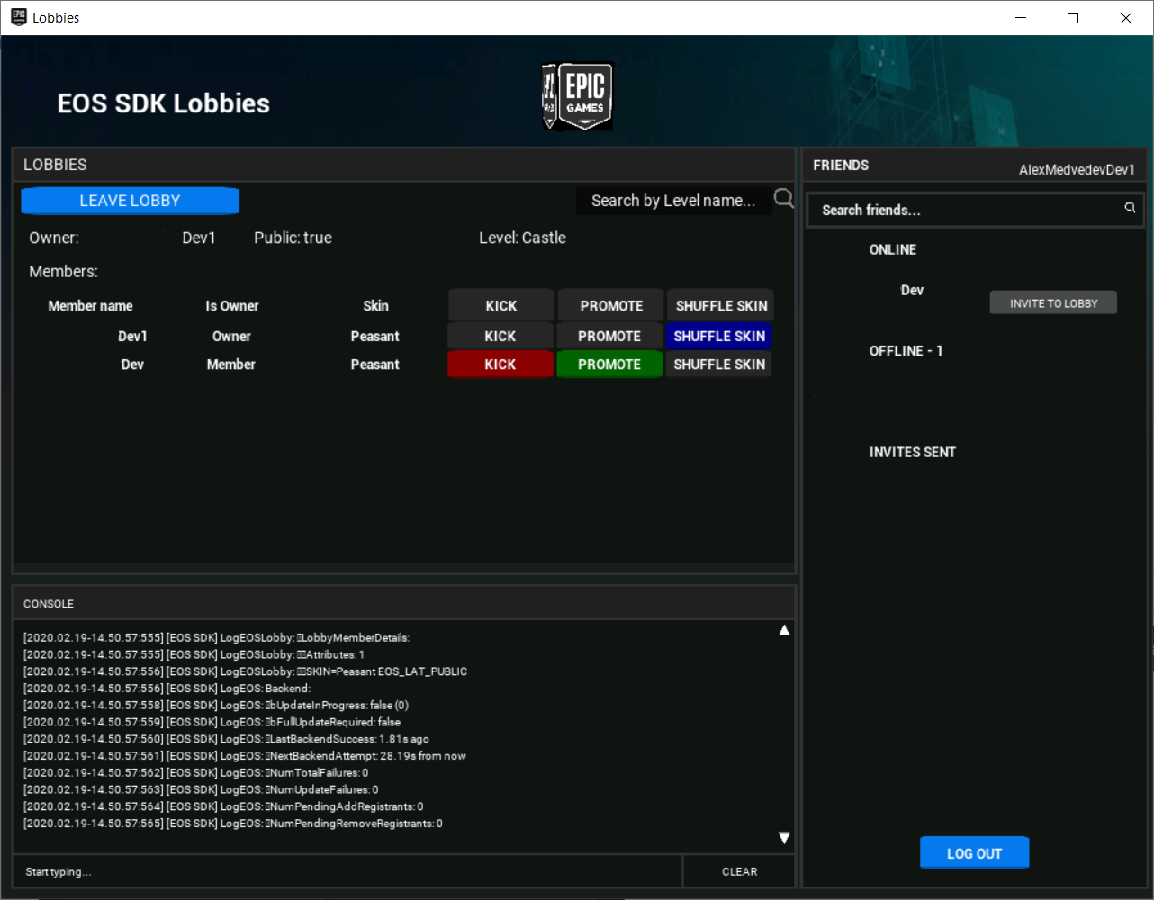 The Lobby Sample from EOS SDK demonstrates lobby management features ...